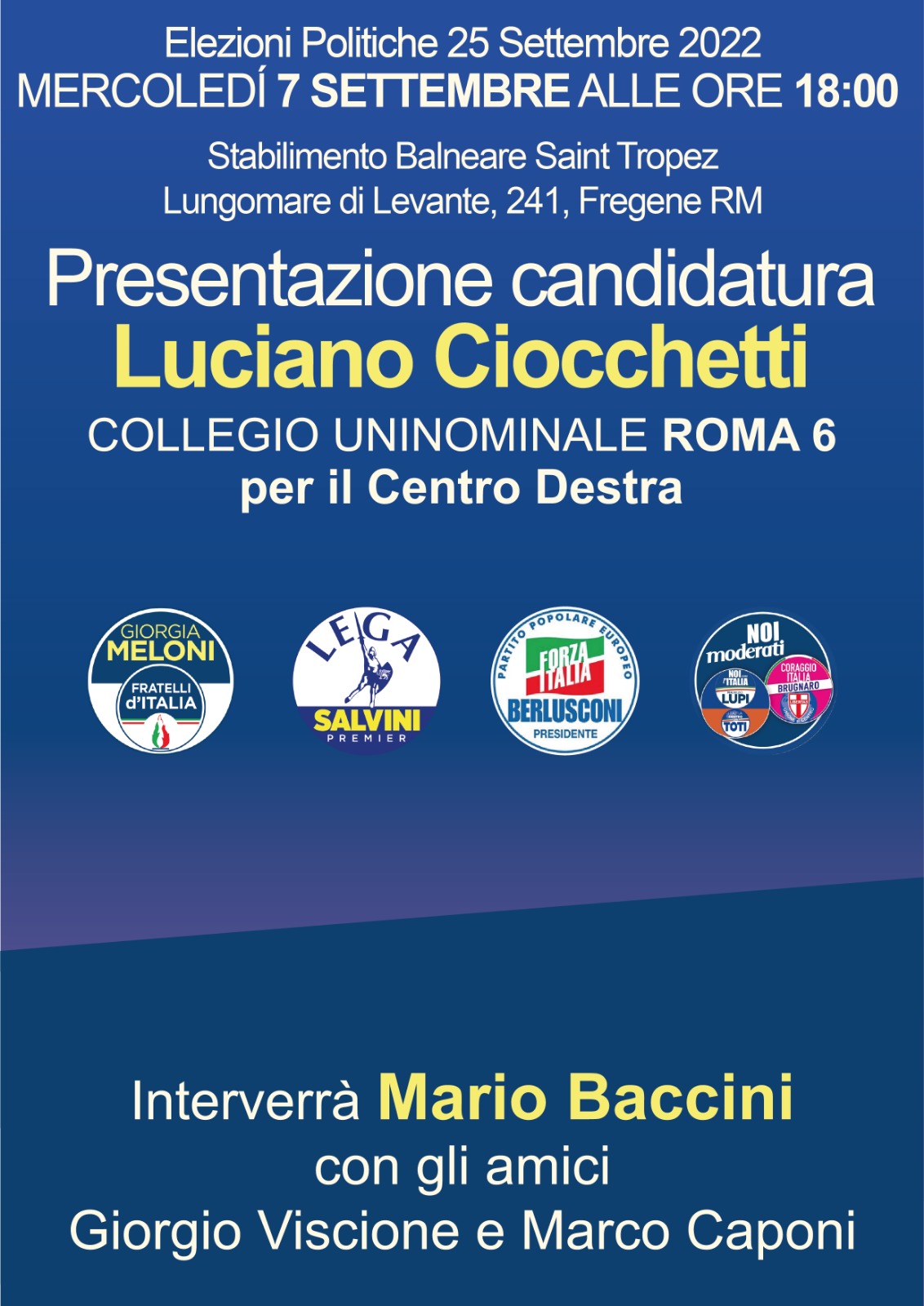 Elezioni, Ciocchetti presenta la sua candidatura a Fregene il 7 ...